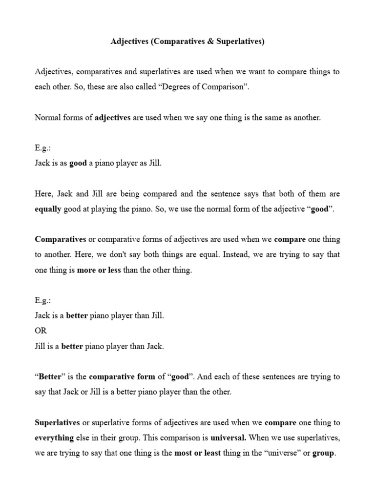 Degrees of Comparison Explained | PDF | Grammar | Language Mechanics