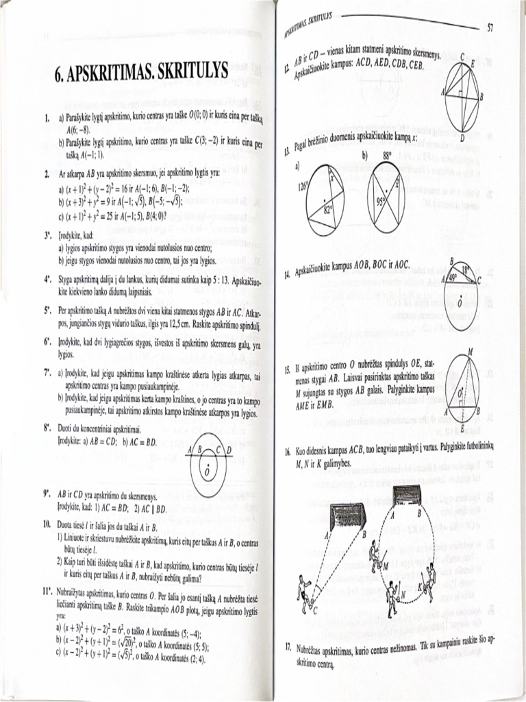 Užd. 9kl. 6sk. Apskritimas. Skritulys | PDF