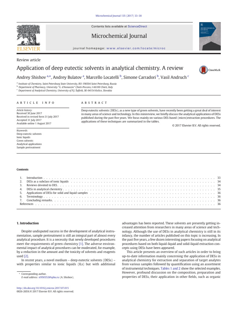 Application of Deep Eutectic Solvents in Analytical Chemistry | PDF ...