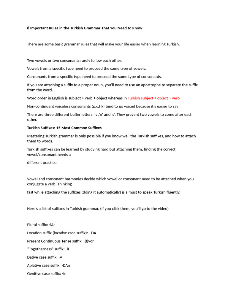 8 Important Rules in The Turkish Grammar That You Need To Know | PDF ...