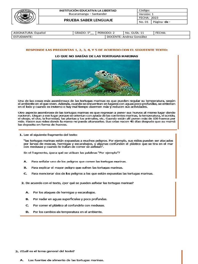 Prueba Saber 2 Periodo Texto Informativos | PDF