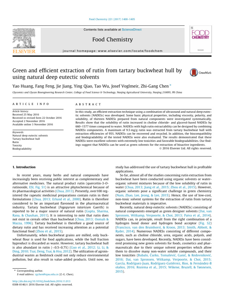 Efficient Rutin Extraction from Buckwheat Hull | PDF | Solubility | Water