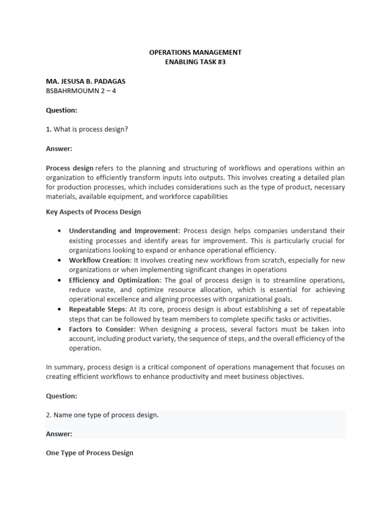 ENABLING TASK #3 | PDF | Workflow | Production And Manufacturing