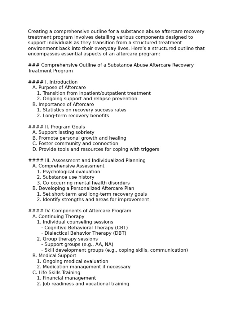 Comprehensive Outline Of A Substance Abuse Aftercare Recovery Treatment