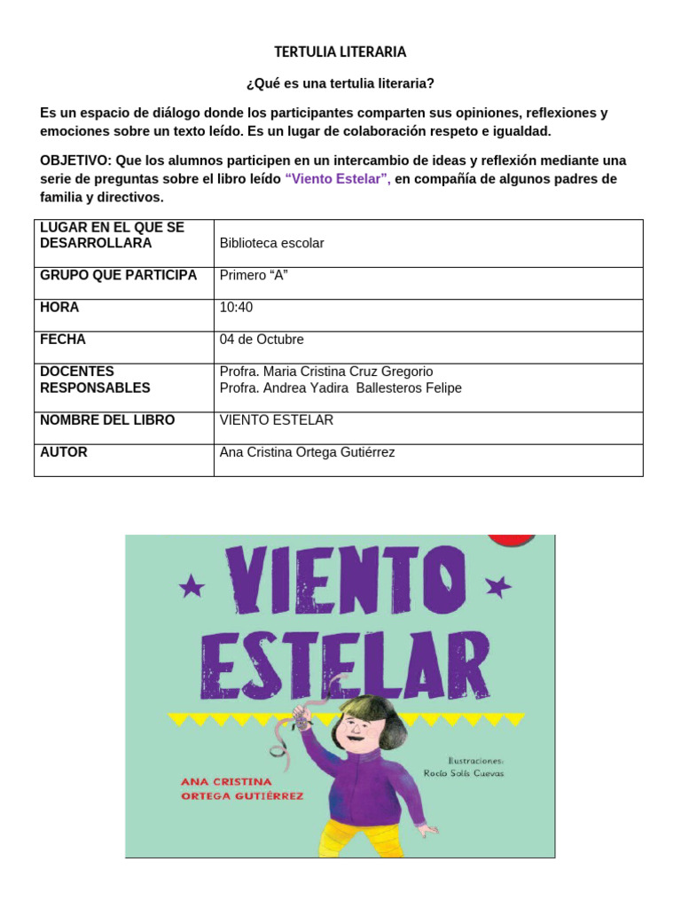 Tertulia Literaria: Reflexión sobre "Viento Estelar" | PDF