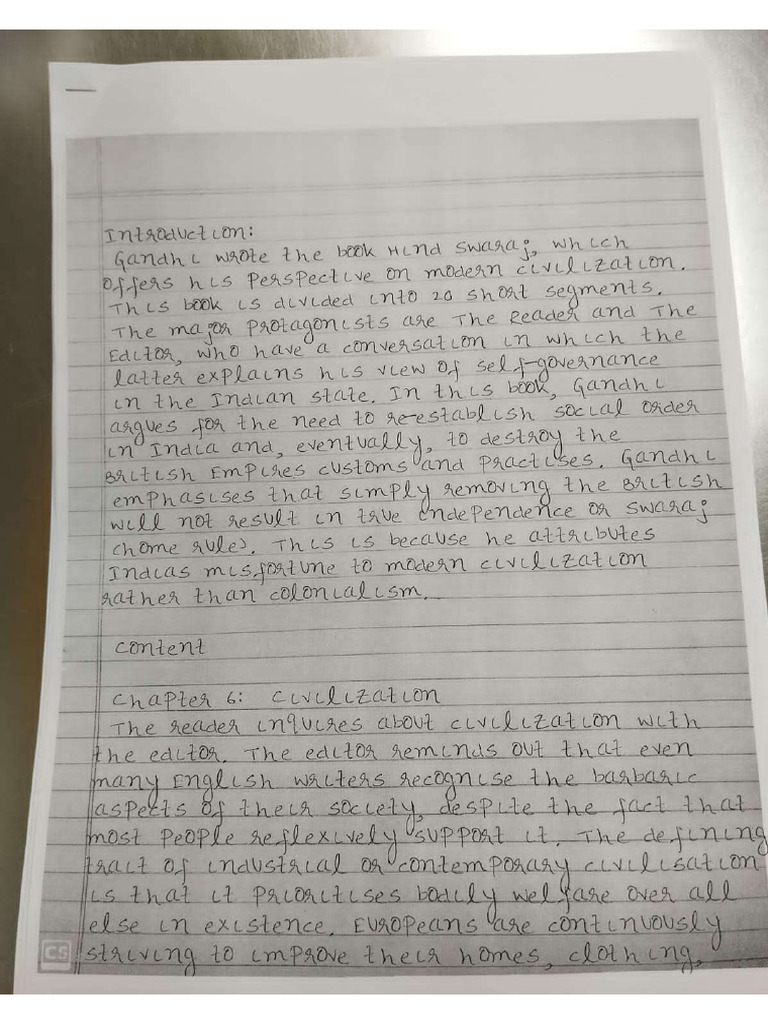 Gandhi Hind Swaraj Notes | PDF
