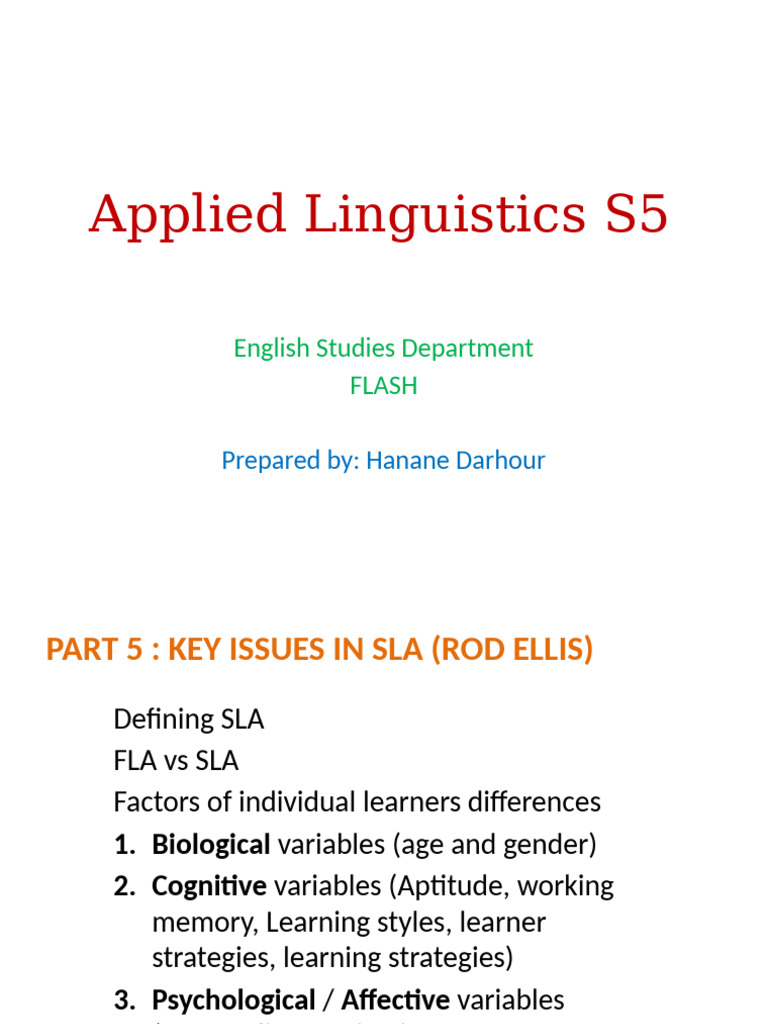 PART 5 - Key Issues in SLA | PDF | Second Language Acquisition | Second ...