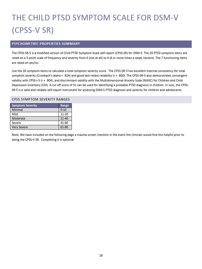 Child PTSD Symptom Scale For DMS-V CPSS-V SR | PDF | Psychology ...