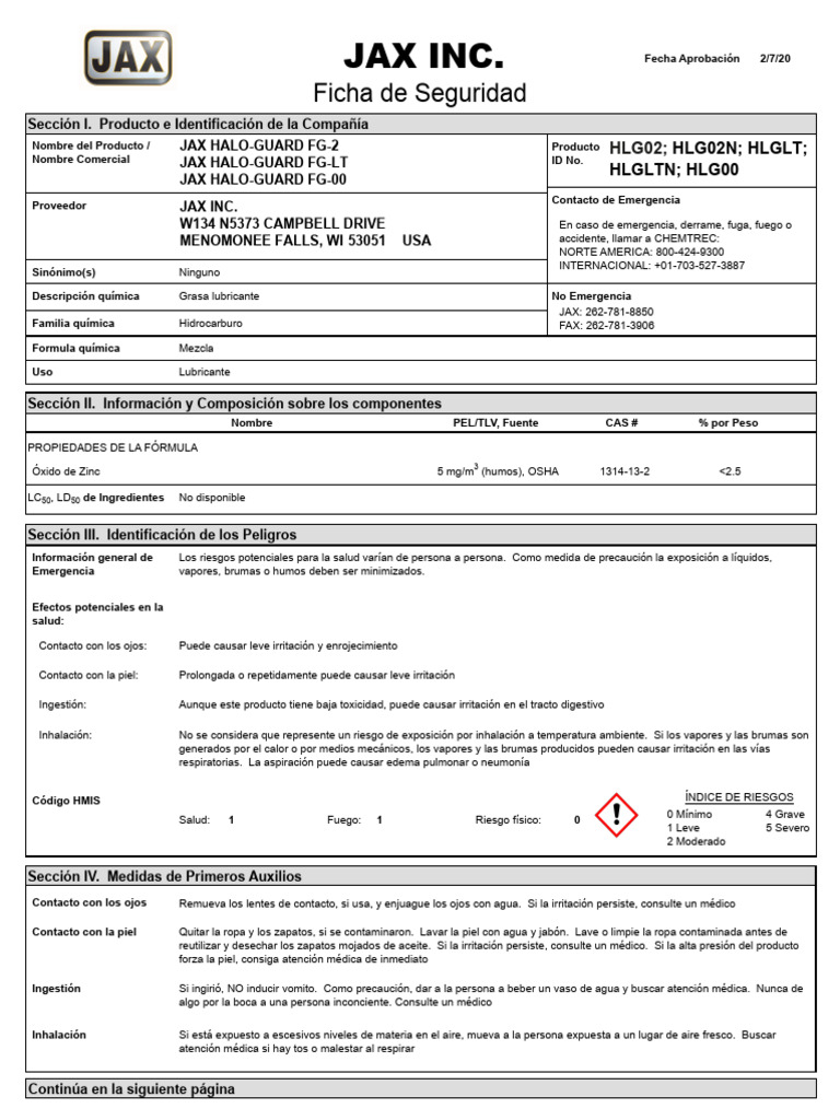 Ficha de Seguridad JAX HALO-GUARD | PDF | Química | Sustancias químicas