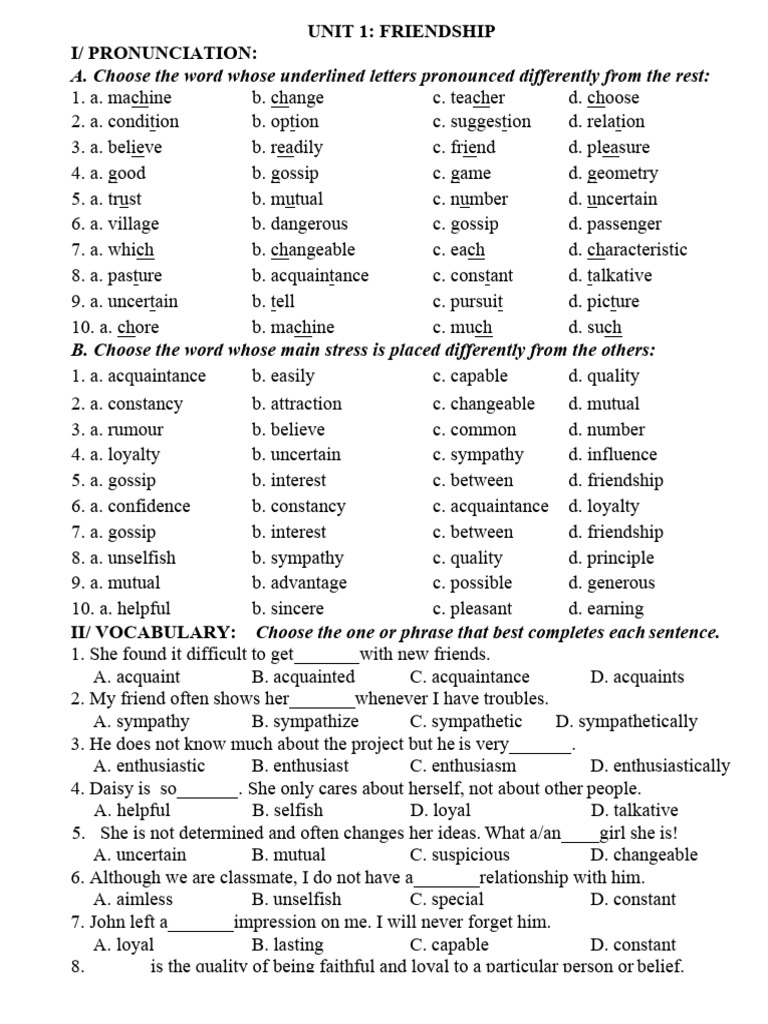 Vocabulary and Grammar in Friendship | PDF | Birthdays | Volunteering