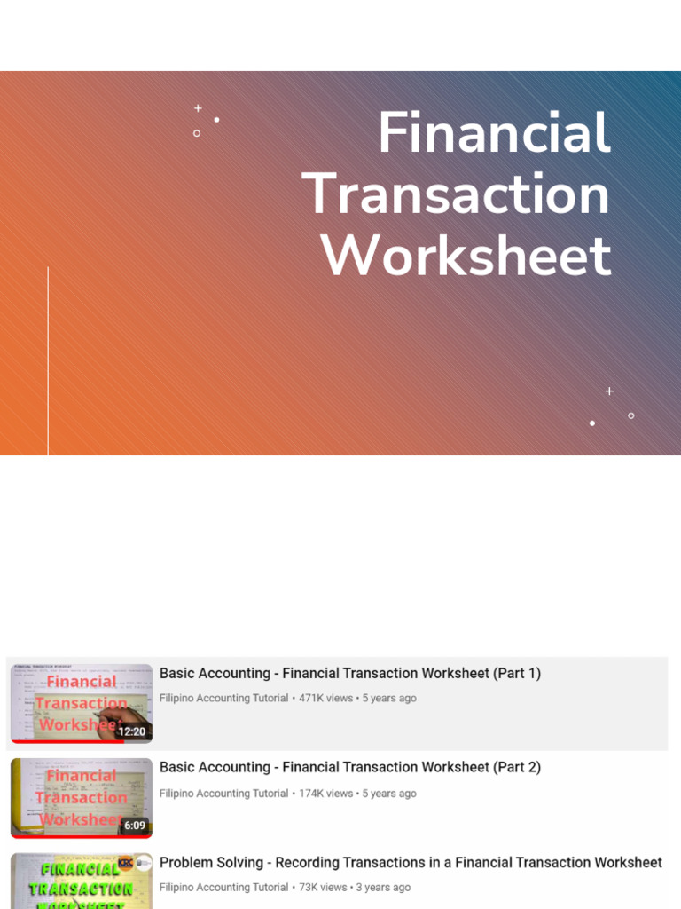 Financial Transaction Worksheet | PDF | Equity (Finance) | Expense