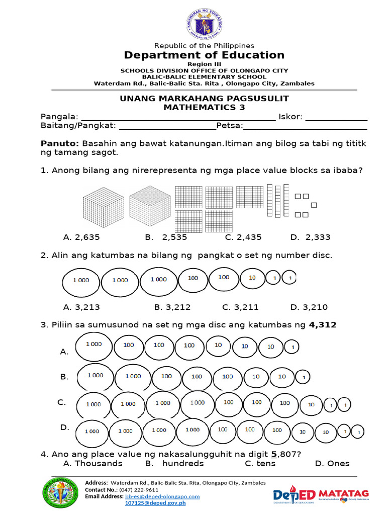 First Math 3 Q1 24-25 | PDF