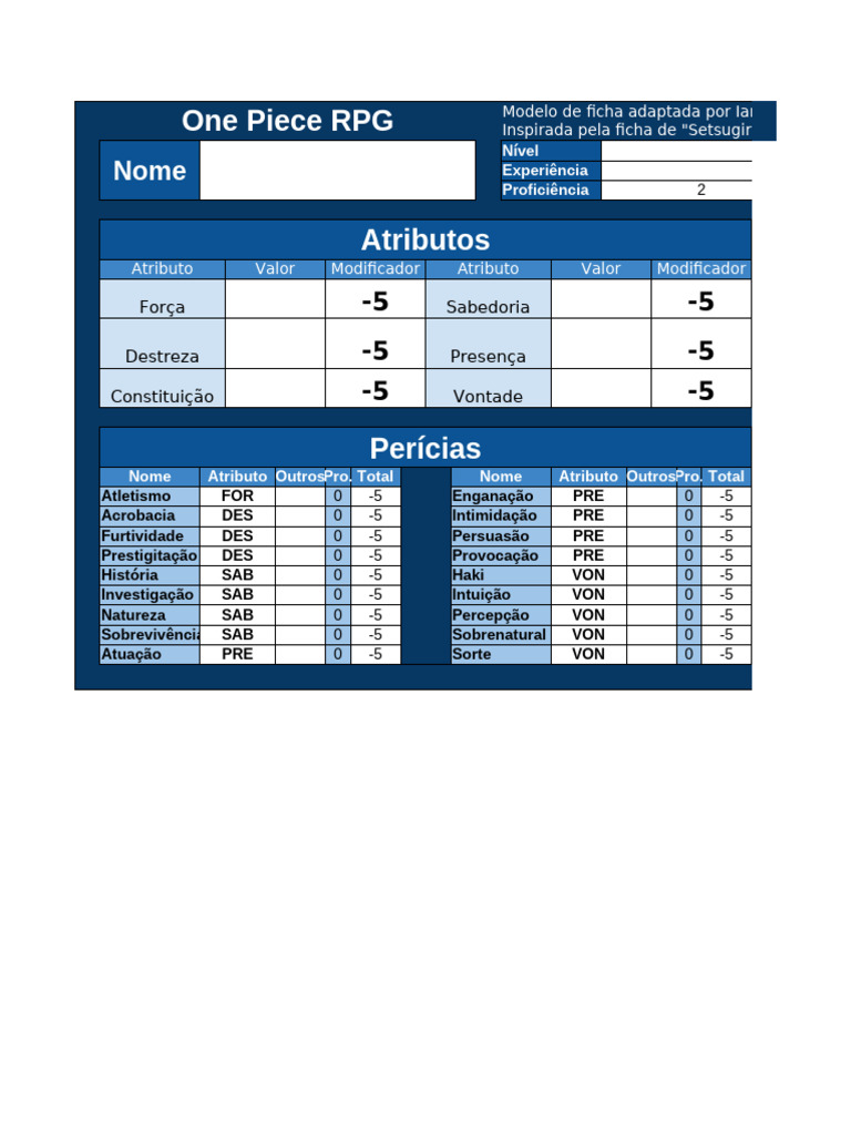 Ficha OP RPG 1.5 - Iamgor | PDF
