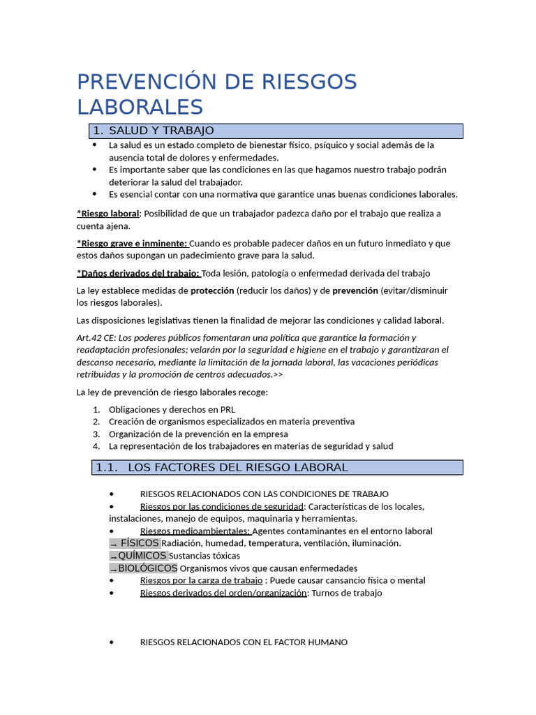 Prevención de Riesgos Laborales | PDF | Salud y bienestar