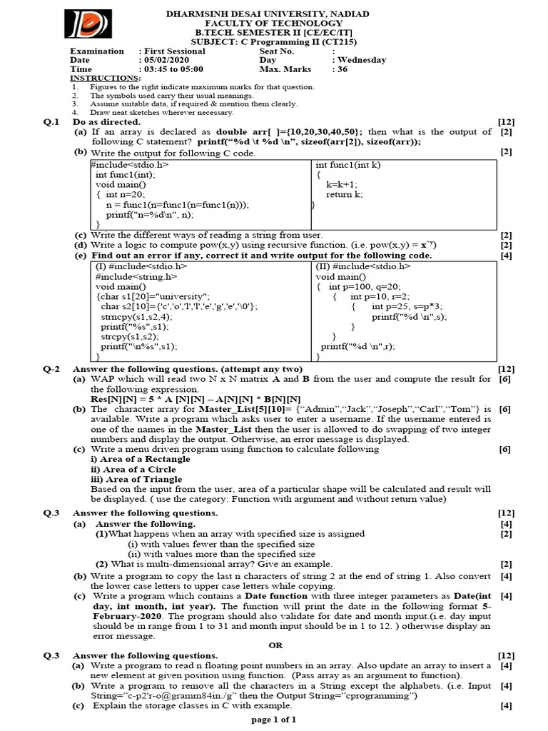 Btech 2020 2 Sem Cp-Ii Sessional I | PDF | Parameter (Computer Programming) | Area