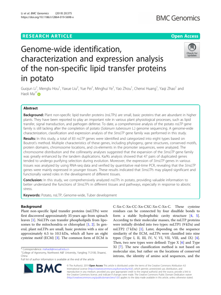Genome-Wide Identification, Characterization and Expression Analysis of The Non-Specific Lipid ...