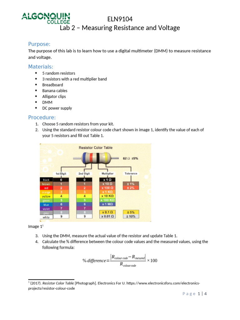Lab 2 - Measuring Resistance and Voltage - v2 | PDF | Resistor | Voltage