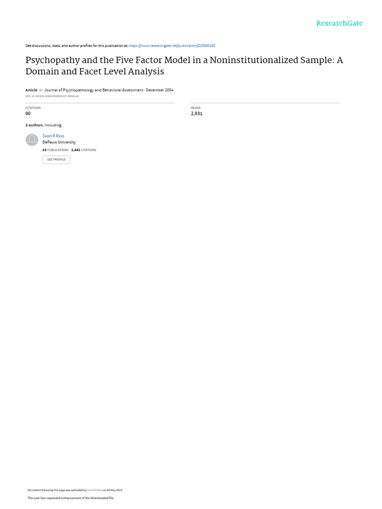 Psychopathy and Five Factor Model Analysis | PDF | Psychopathy ...