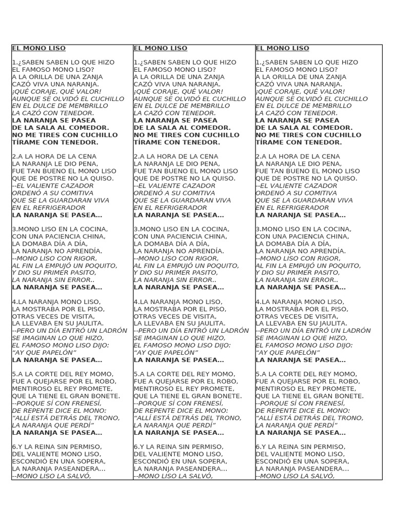 El Mono Liso y la Naranja Paseadora | PDF
