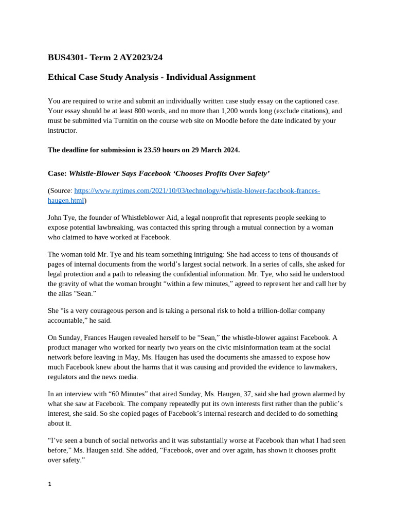 BUS4301-Individual - Term 2 Case Study Assignment AY202324 - Sec1 | PDF ...