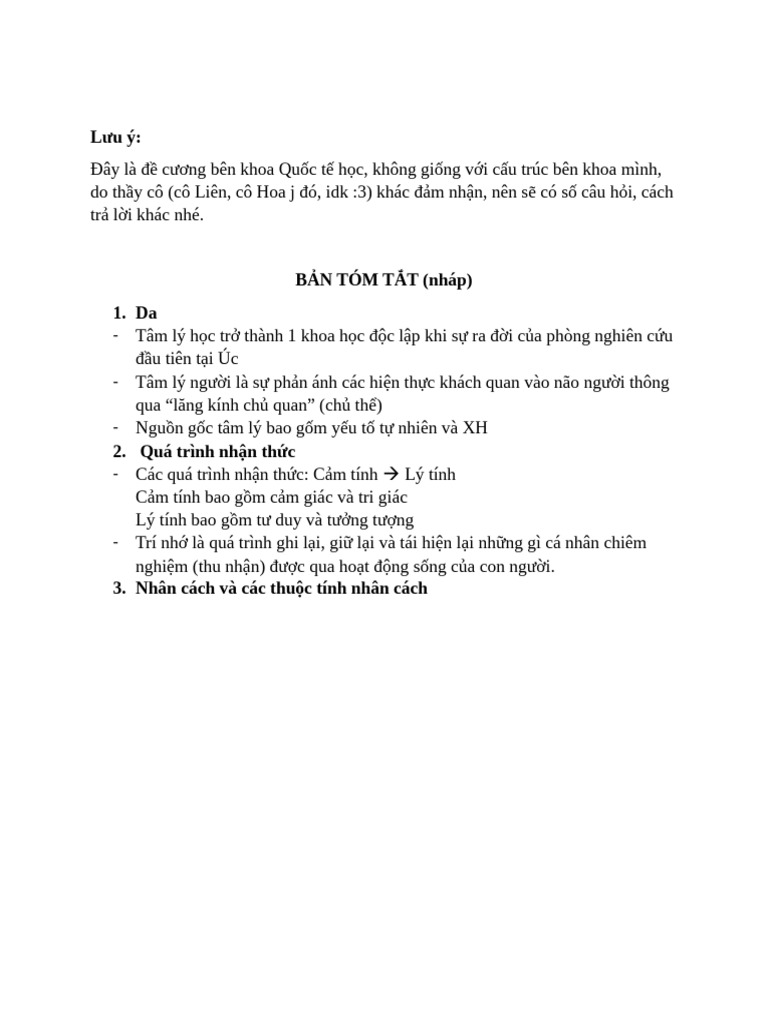 Ôn tập TLH December 21th | PDF