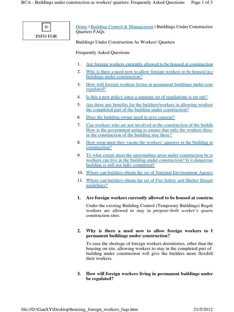 FAQ - Use of Buildings Under Construction As Workers Quarters | PDF | Faq