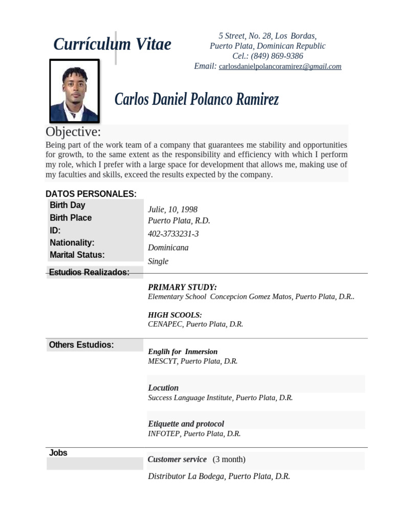 (CURRÍCULUM VITAE) Carlos Daniel Polanco Ramirez INGLES 2023 | PDF | Social Science | Wellness