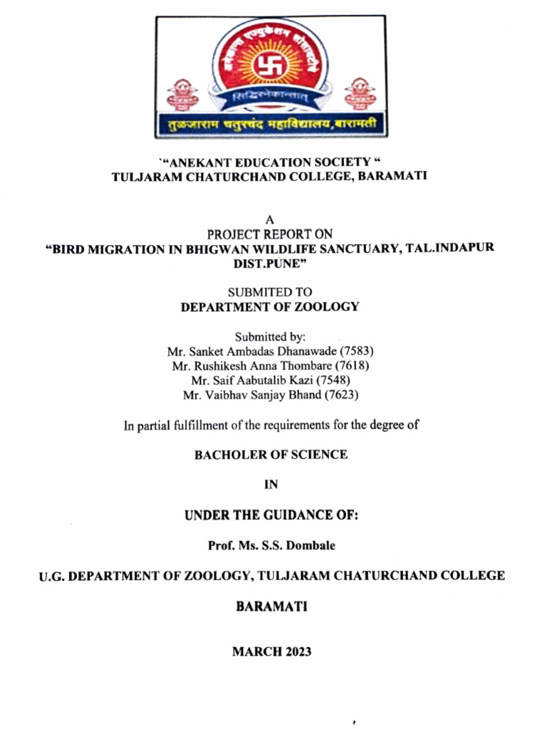 B.Sc. Zoology Project Reports Summary | PDF