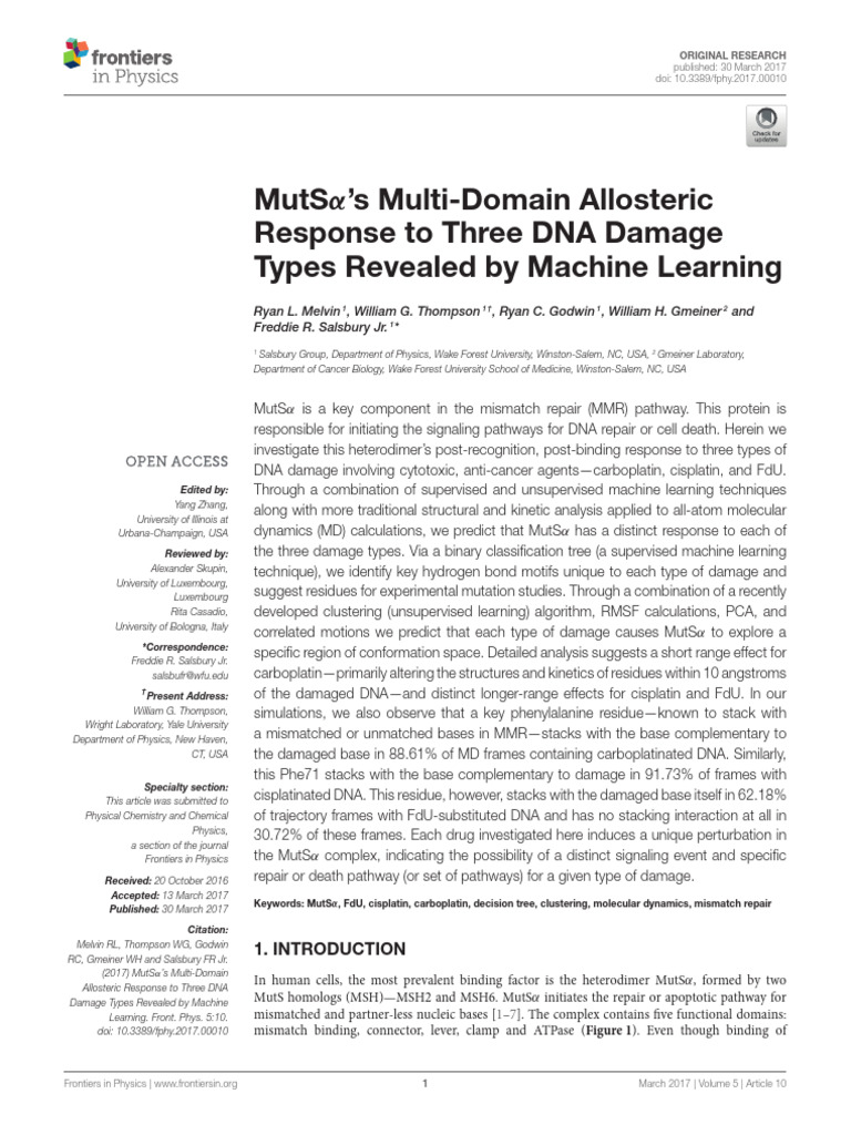 Muts 'S Multi-Domain Allosteric Response To Three Dna Damage Types ...