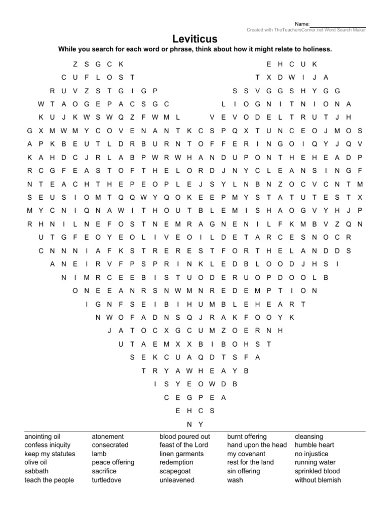 Leviticus wordsearch | PDF | Lamb Of God | Torah