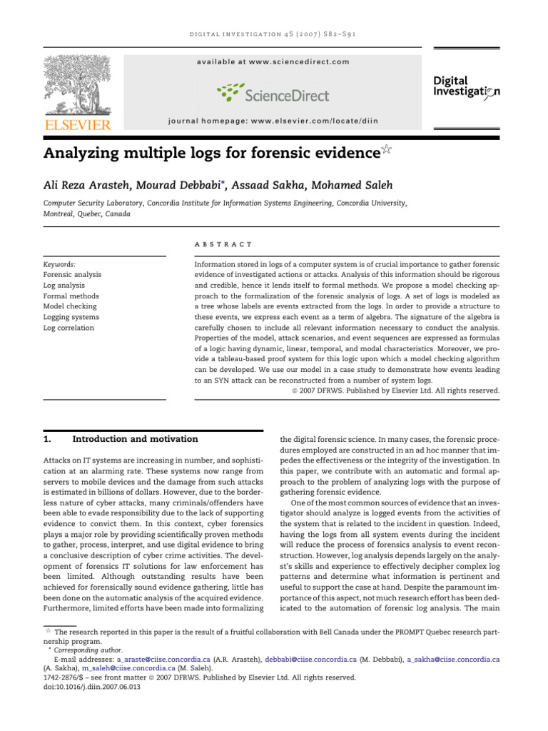 Analyzing Multiple Logs For Forensic Evidence | PDF | Mathematical Logic | Modal Logic