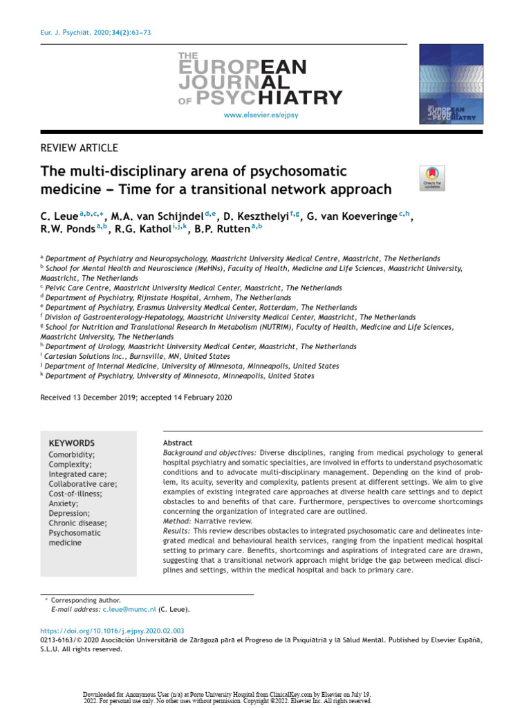 The Multidisciplinary Arena of Psychosomatic Medicine Time For A ...