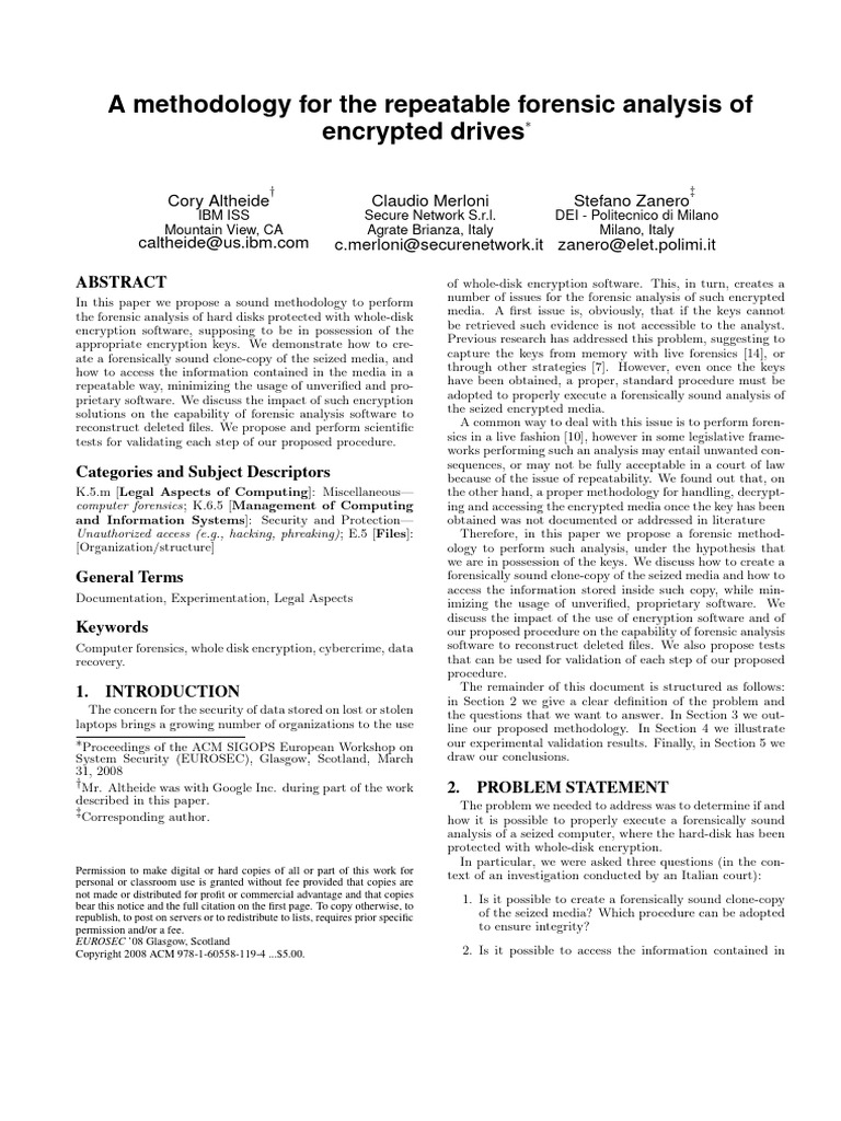 A Methodology For The Repeatable Forensic Analysis of Encrypted Drives ...