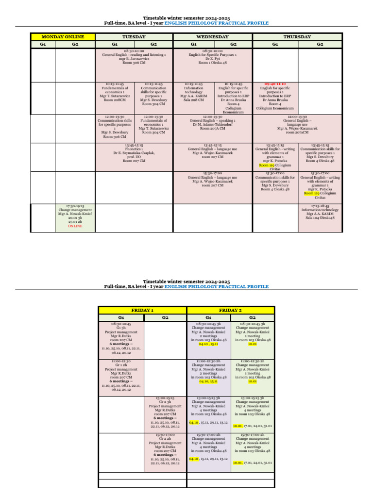 Timetable I EP PP Winter-2024-2025-4 | PDF | Linguistics | Human ...