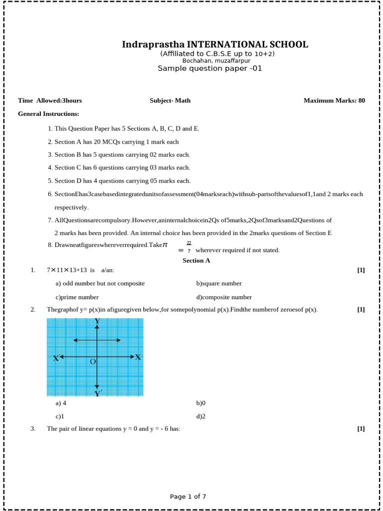 Sample Paper Class 10 Math | PDF | Mathematical Analysis | Mathematical Concepts