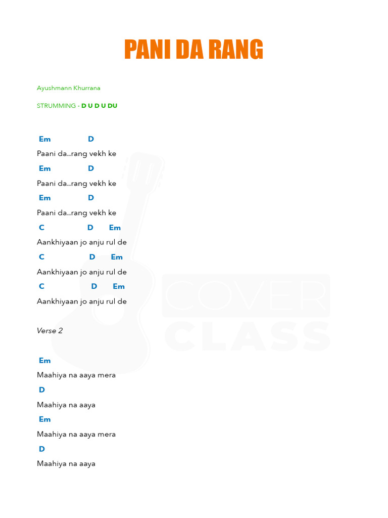 Pani+da+rang+chords+ Cover+class | PDF