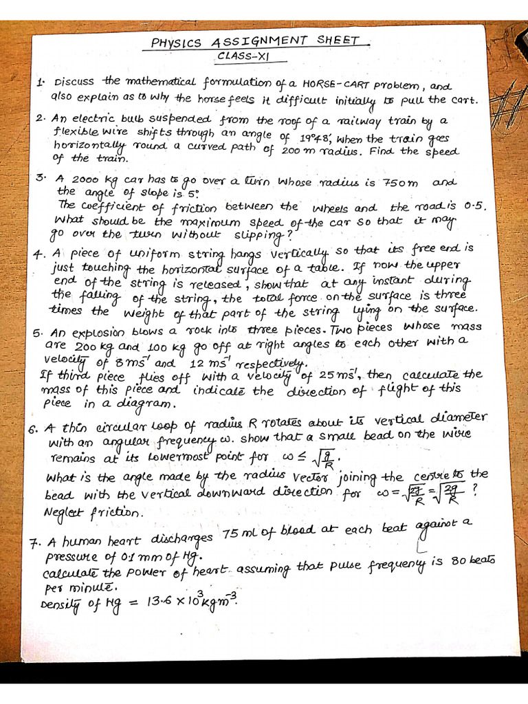Physics Assignment Sheet | PDF