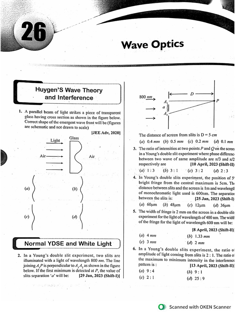 JEE Mains & Advance PYQ 5 Year's Topic Physics Wave Optics | PDF
