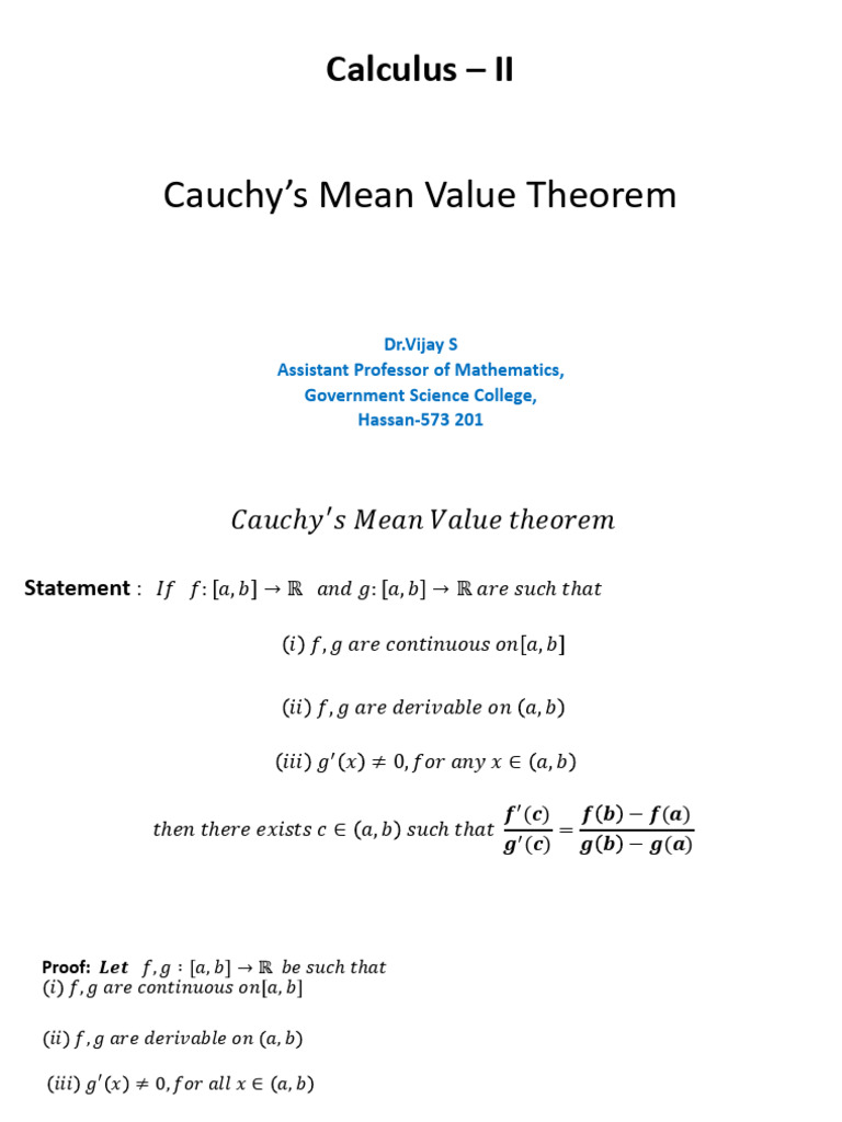 Calculus II: Cauchy's Mean Value Theorem | PDF | Analysis ...