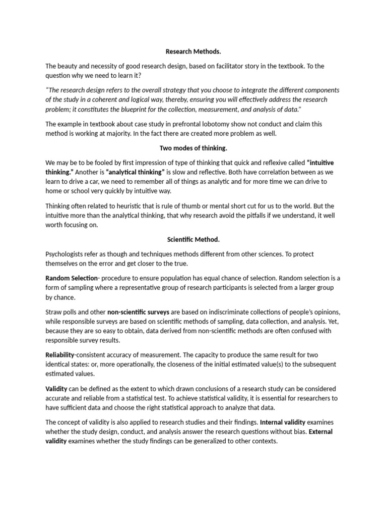 Study Guide-Research Methods | PDF | Self Report Study | Validity (Statistics)