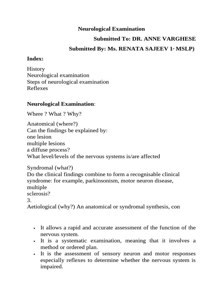 Comprehensive Neurological Examination Guide Pdf Neurology
