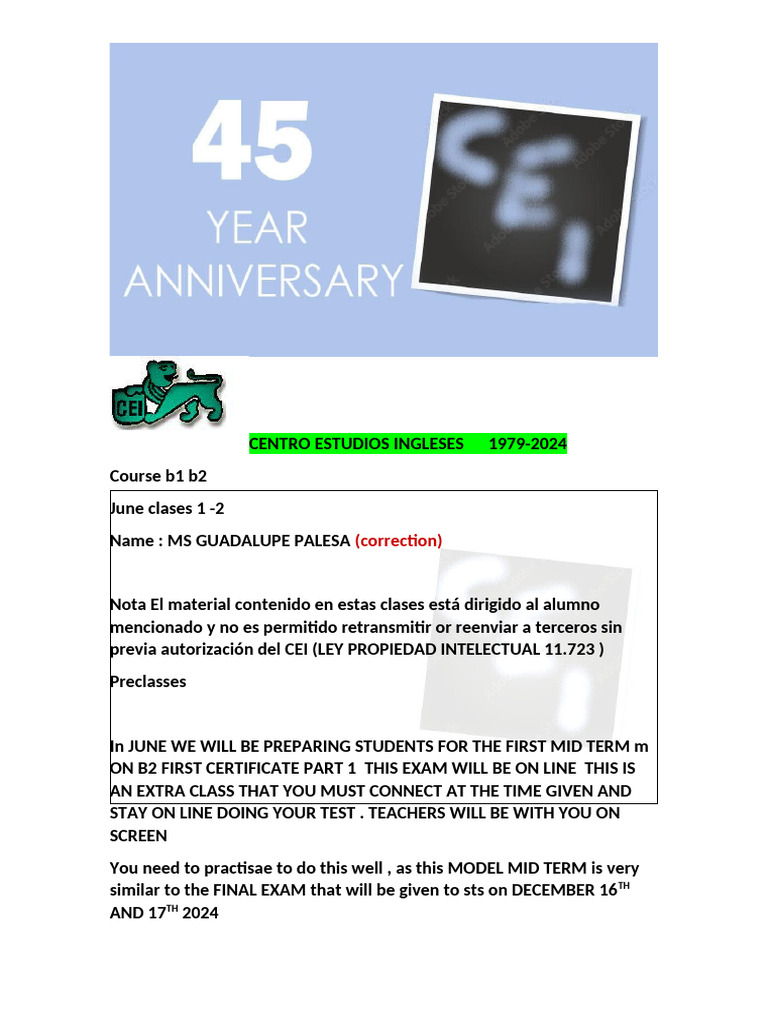 Correction Class by Guadalupepalesa Part 1 b2 Class 1 June | PDF | Language Arts & Discipline