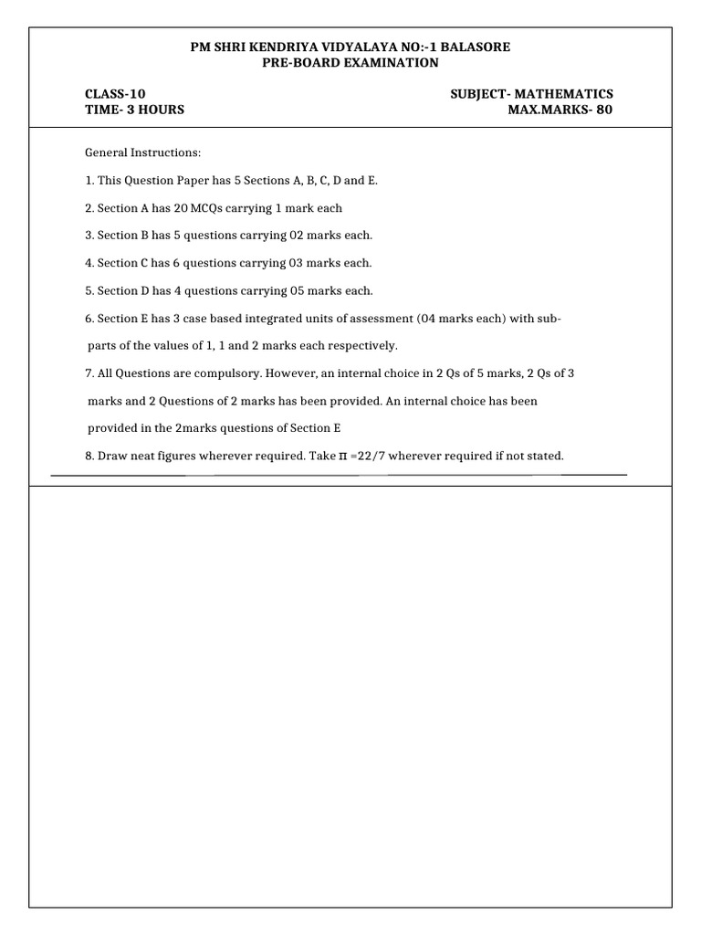 Mathematics Question Paper 2024-25 Pre Board Selfmade | PDF