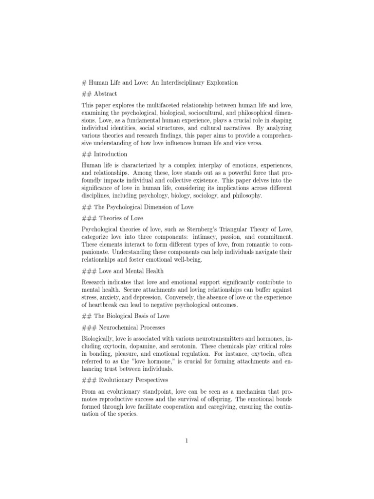 Human Life and Love Research | PDF | Love | Psychology