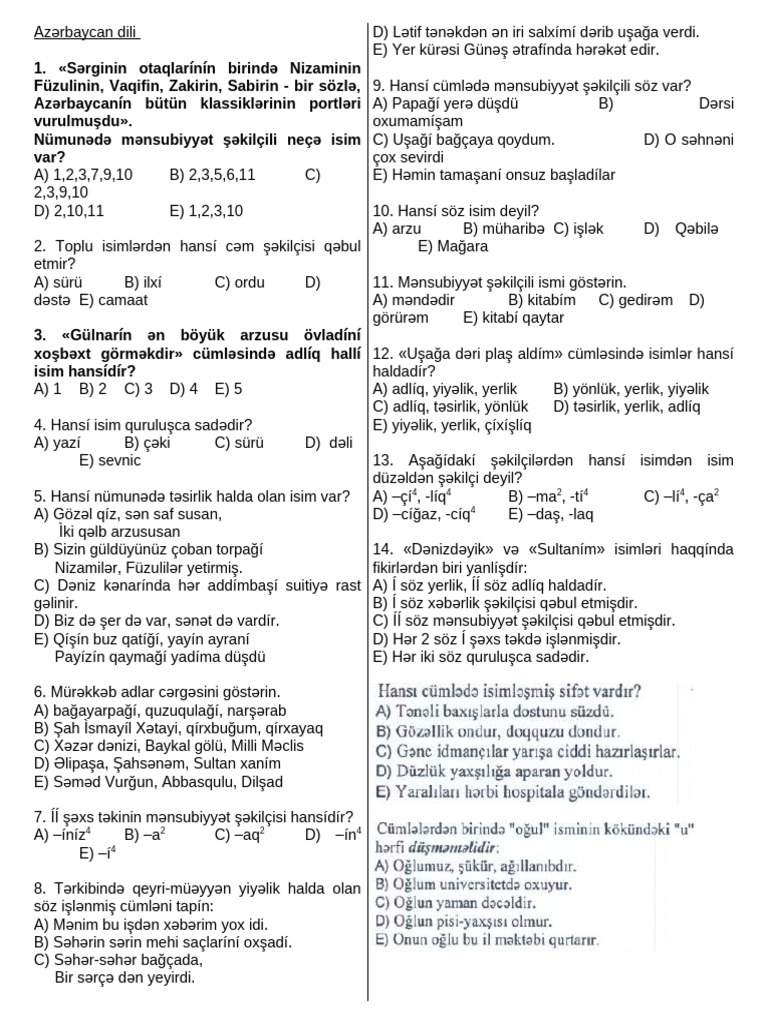 Isim Sifet Say Evezlik | PDF