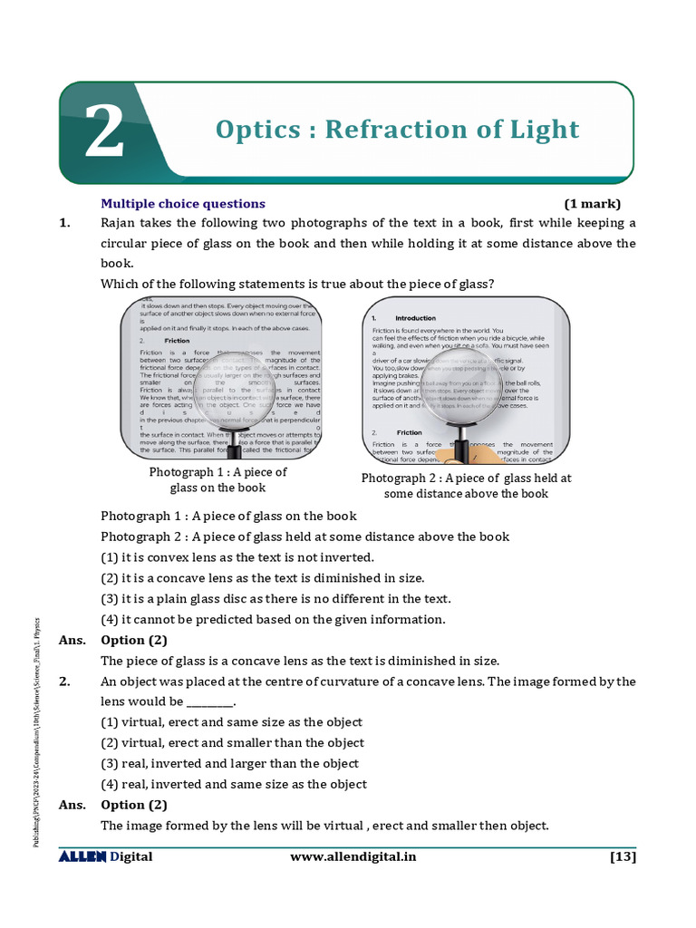 2. Optics Refraction of Light Ojawmb | PDF | Refraction | Refractive Index