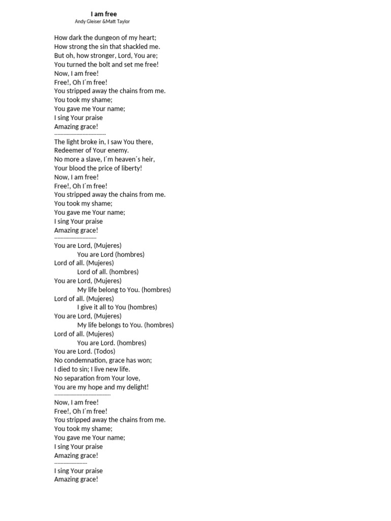 "I Am Free: Gospel Song Lyrics" | PDF