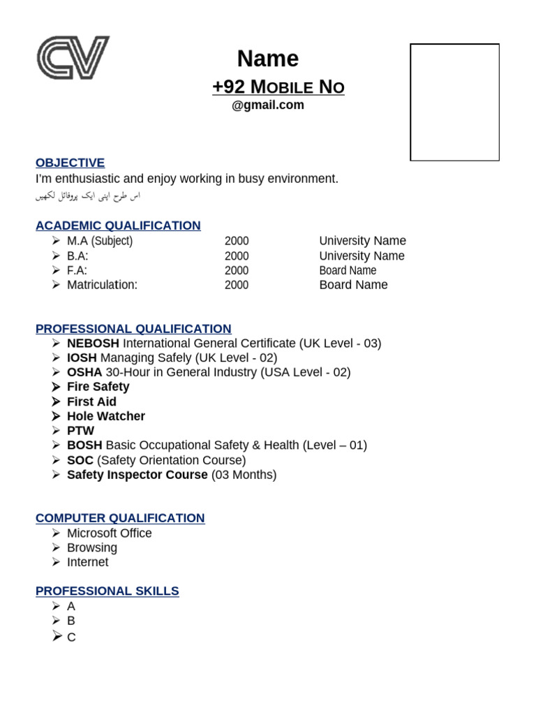 Safetyofficer CV Format | PDF
