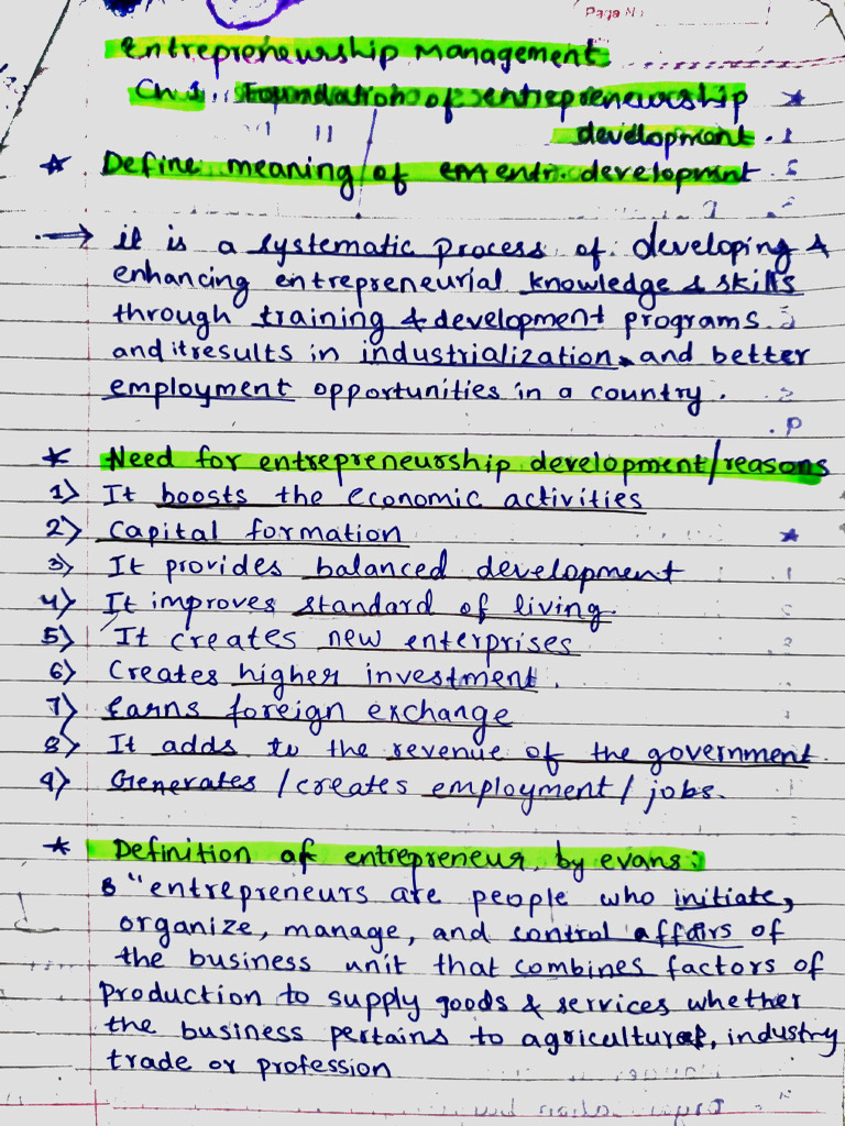 Entrepreneurship Development Full Lecture Notes | PDF