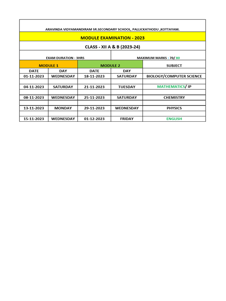Module Timetable - XII A&b | PDF | Technology & Engineering
